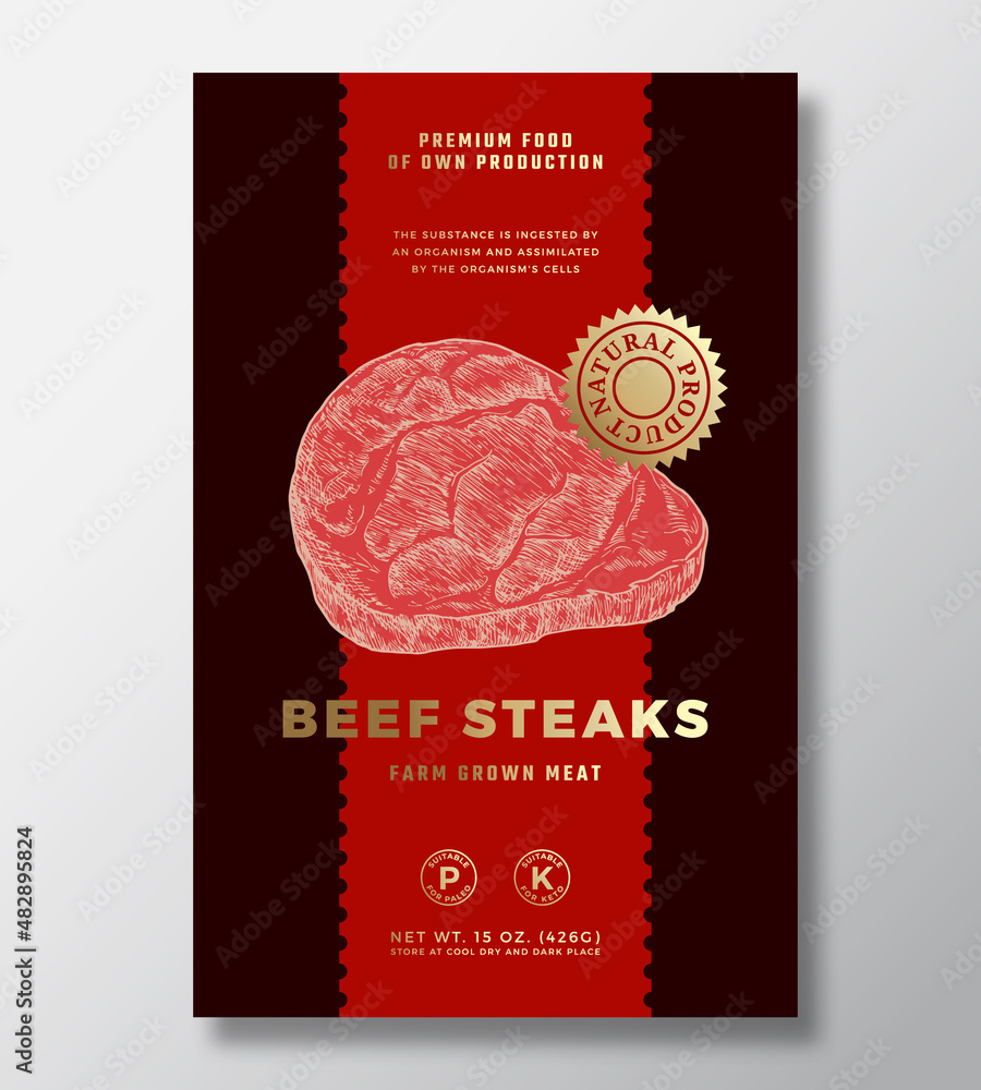Farm Grown Beef Steak Abstract Vector Packaging Label Design Template ...
