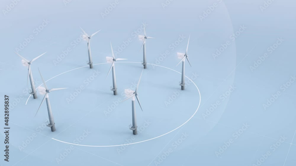 Multiple Wind Turbine animation on a Modern Wind Power Plant. The ...