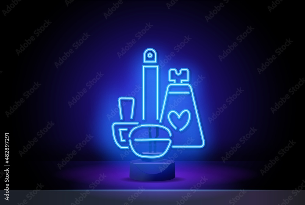 Neon perfume bottle, glowing icon. Vector illustration of perfume ...