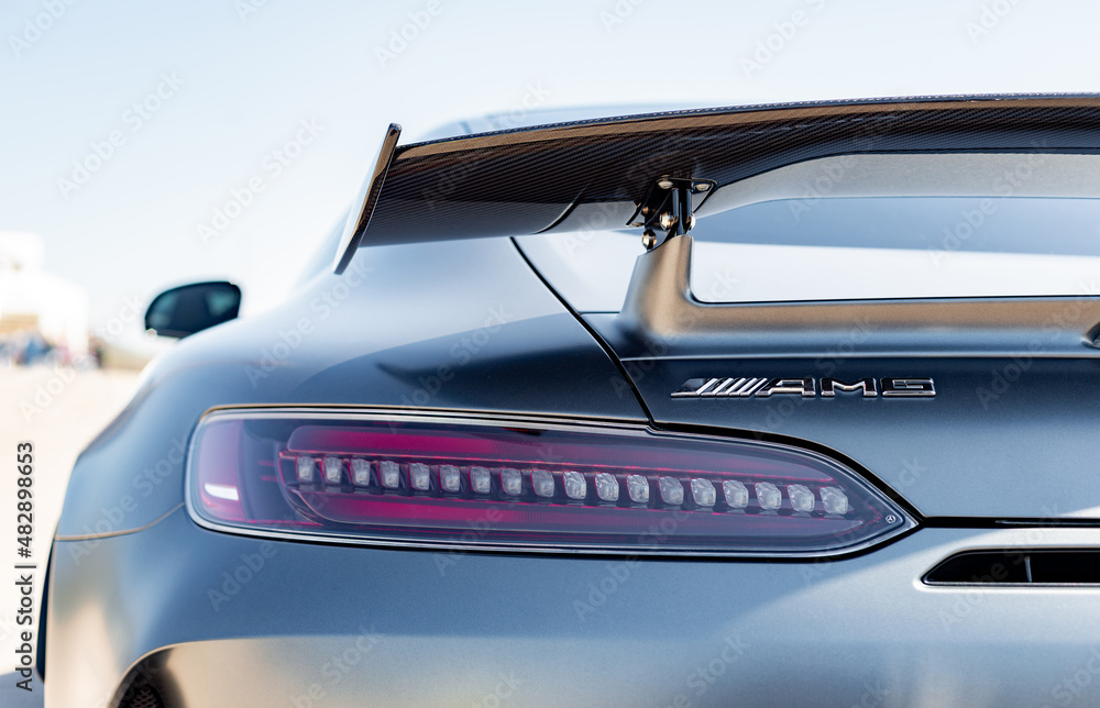 Calafat, Spain, April 18, 2021: rear detail view of a mercedes benz AMG ...