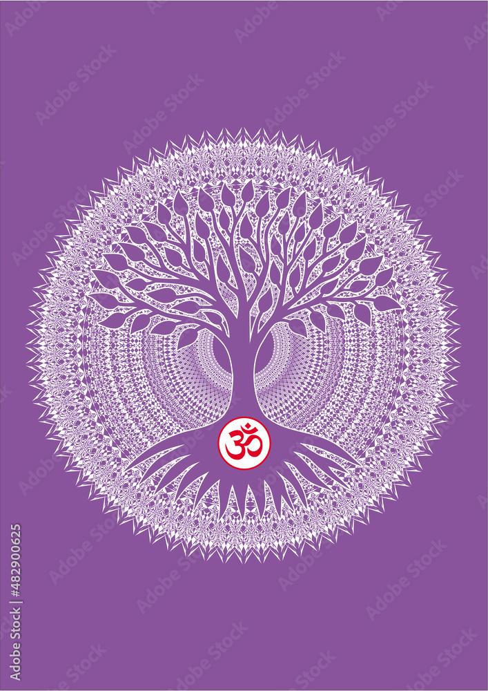 The tree of life with aum, om, ohm sign in center natural and spiritual ...