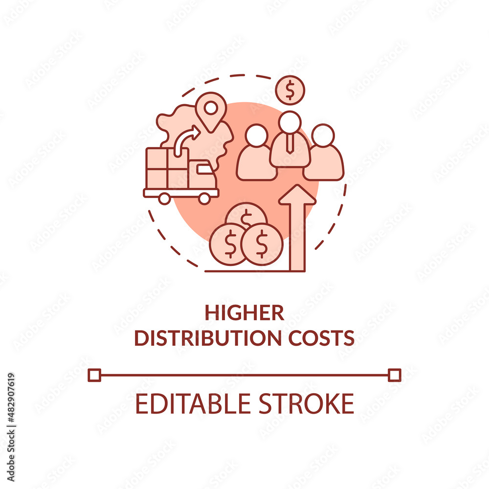 Higher distribution costs red concept icon. Export business struggles ...
