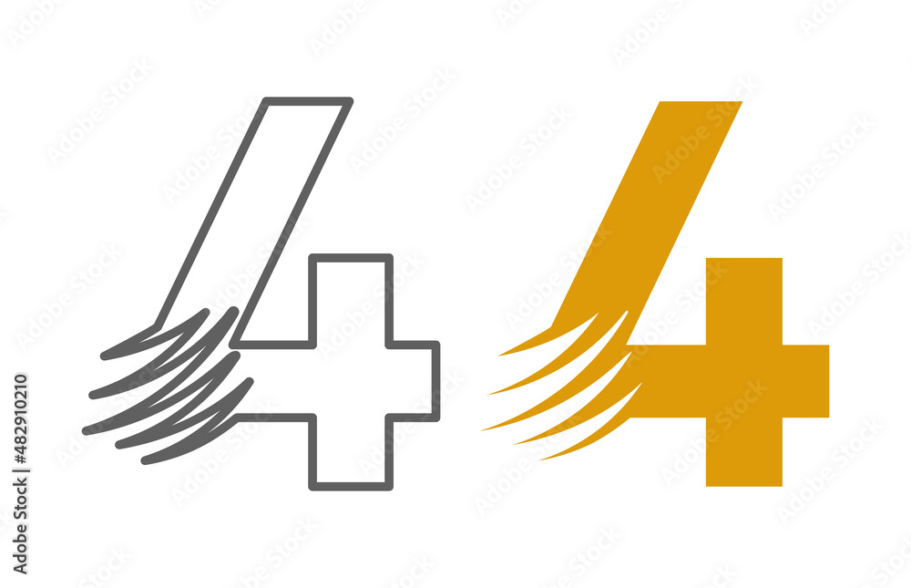Number 4 logo and creative flying numeral. Fast figure corporate ...