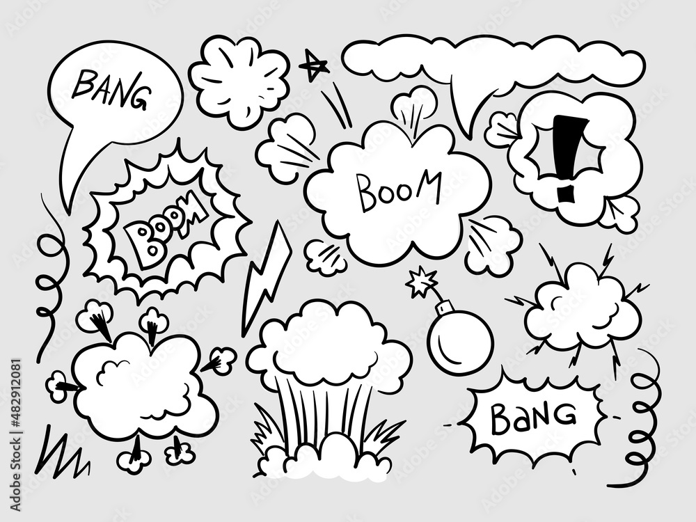Hand drawn explosion, bomb element. Comic doodle sketch style. vector ...