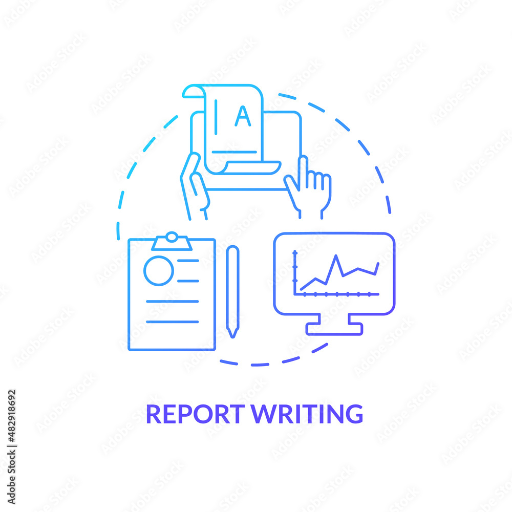 Report writing blue gradient concept icon. Corporate communication ...