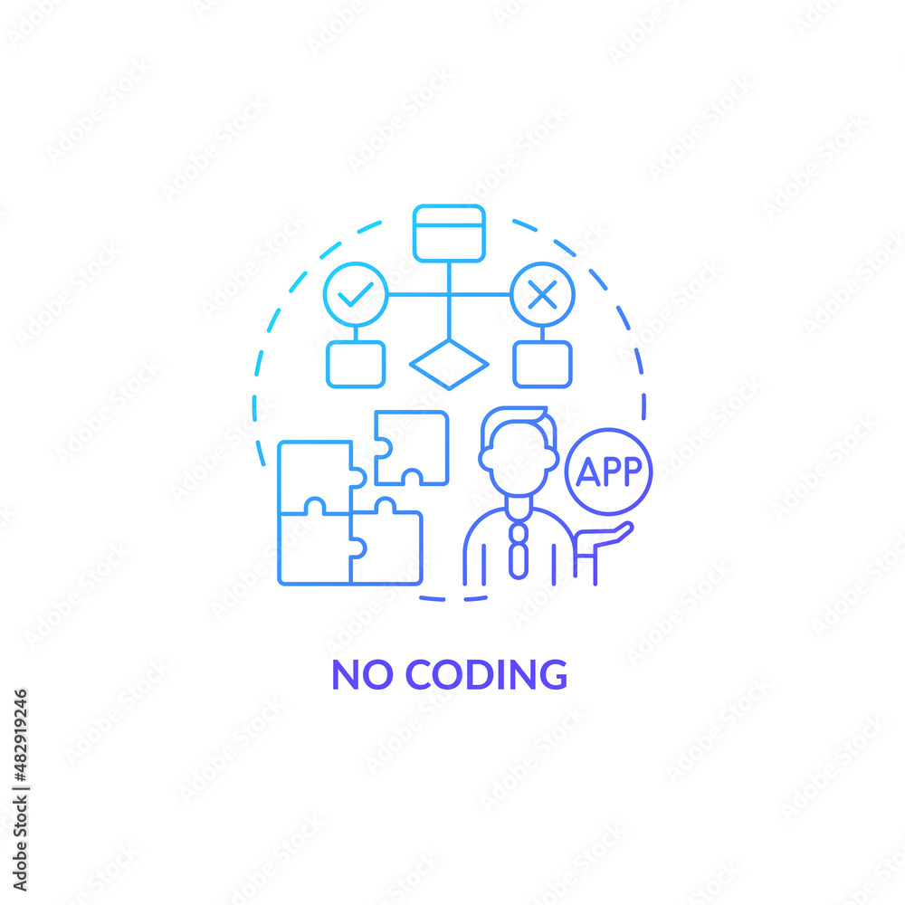 No coding blue gradient concept icon. Build platform with low code ...
