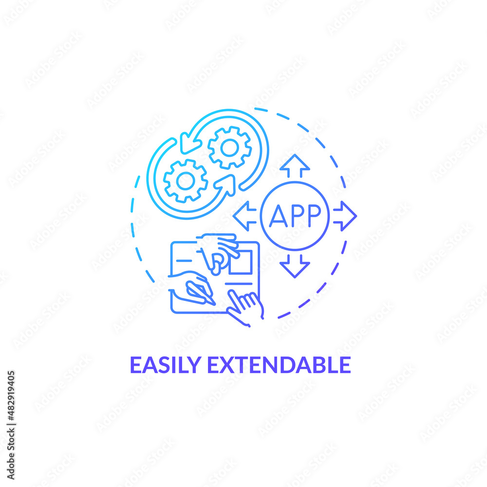 Easily extendable blue gradient concept icon. Extensible application ...