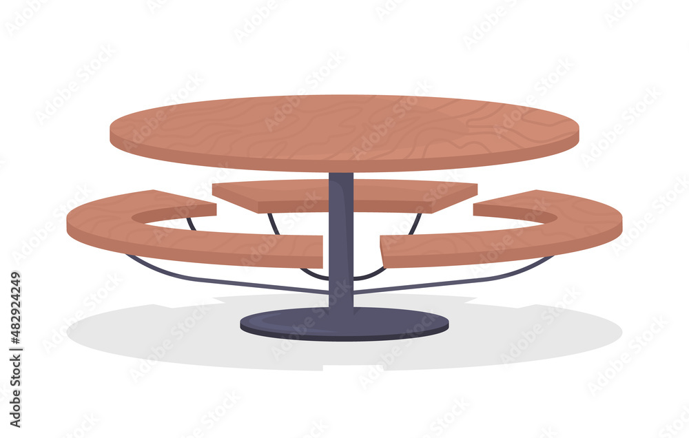 Outdoor table semi flat color vector item. Realistic object on white ...