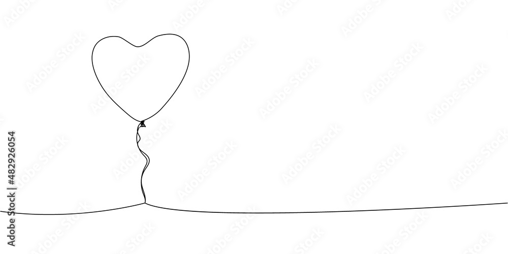 Heart shaped balloon continuous line drawing. One line art of ...