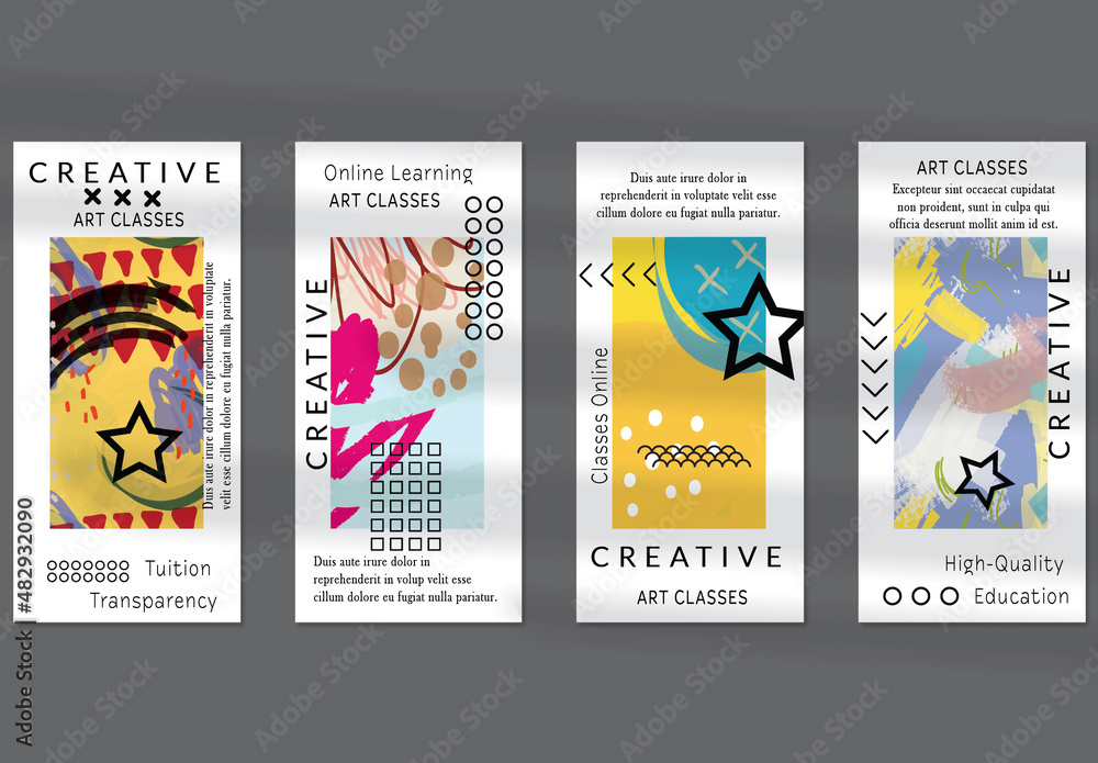 Flyer Layout with Black Shapes and Bright Abstract Rectangle on White ...