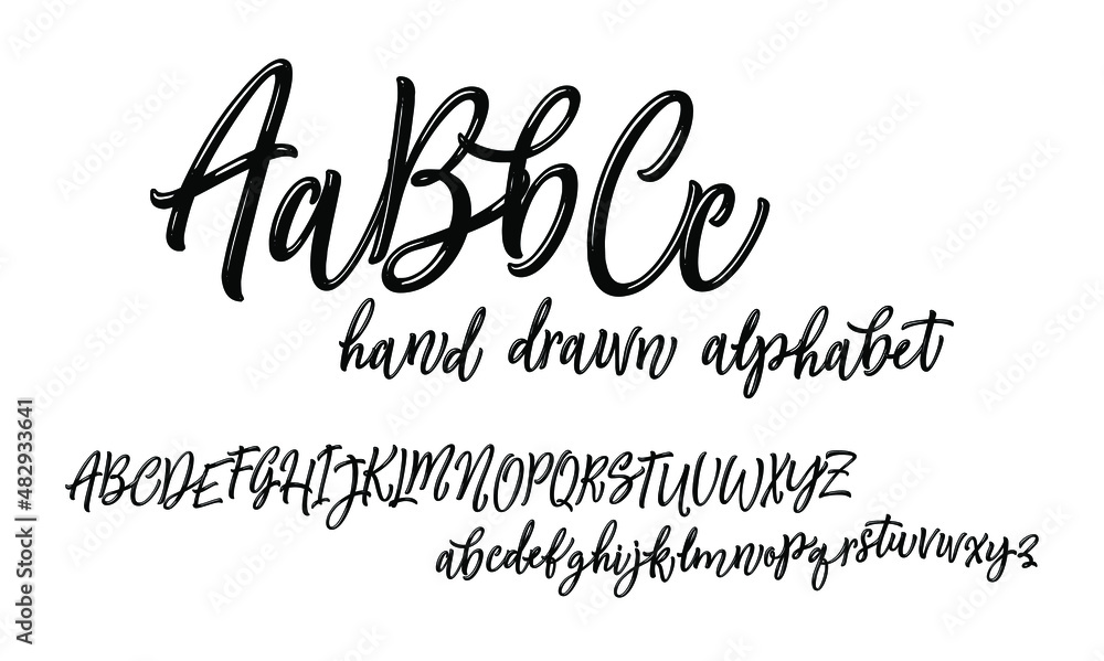 Vector hand drawn font. Brush painted letters. Handwritten script ...