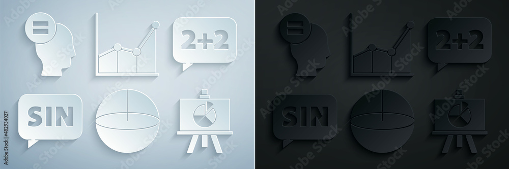 Set Geometric figure Sphere, Equation solution, Mathematics function sine, Chalkboard with ...