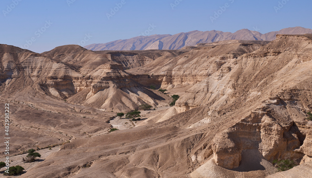 Colorful landscape of a remote mountain desert region. Panoramic view ...
