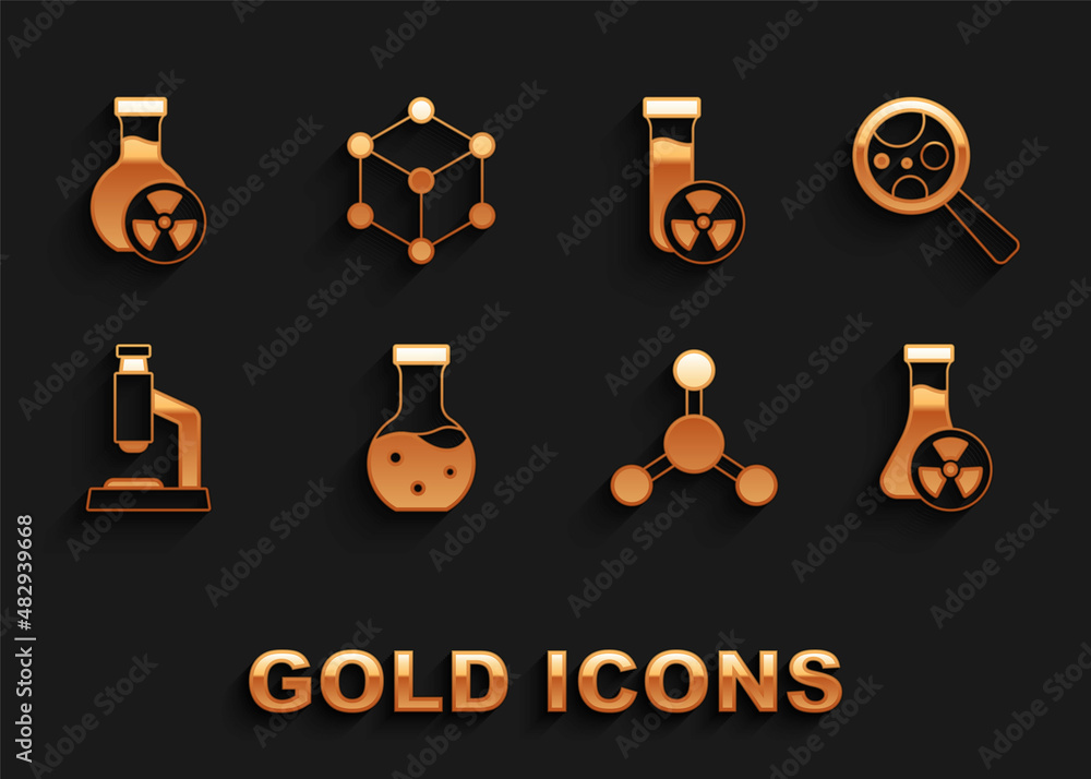 Set Test tube, Microorganisms under magnifier, with toxic liquid ...