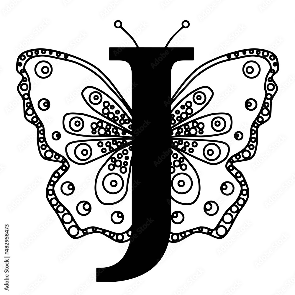 Letter J with butterfly silhouette. Wings butterfly logo template ...