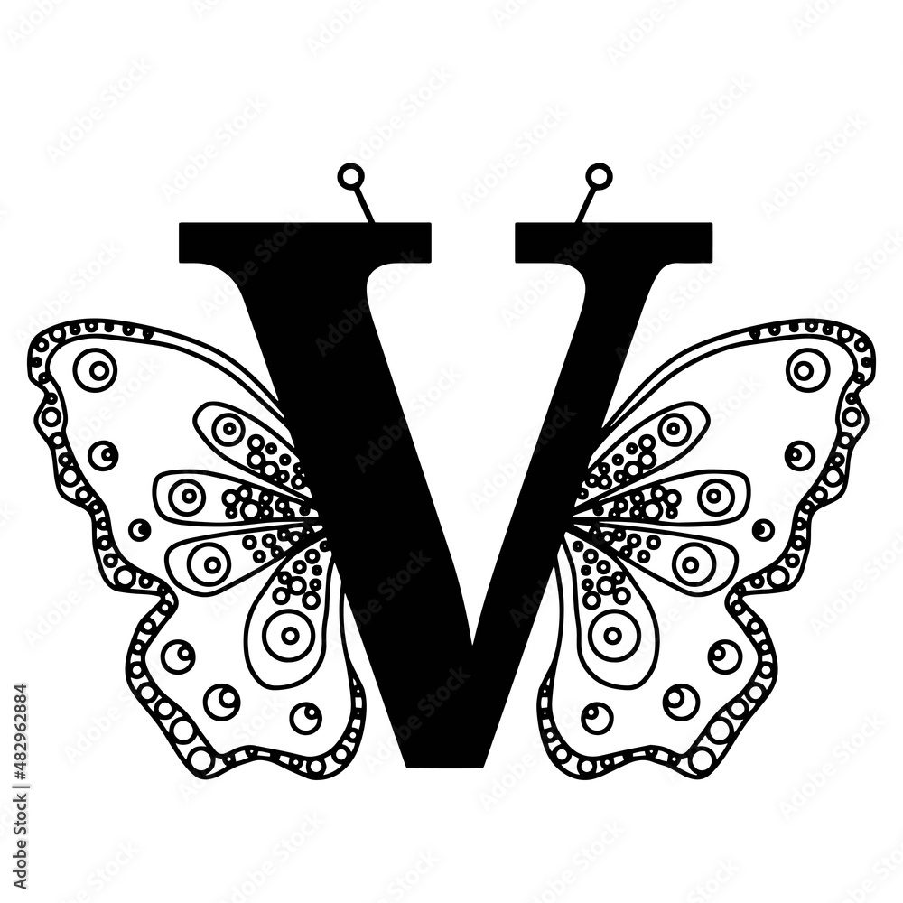 Letter V with butterfly silhouette. Wings butterfly logo template ...