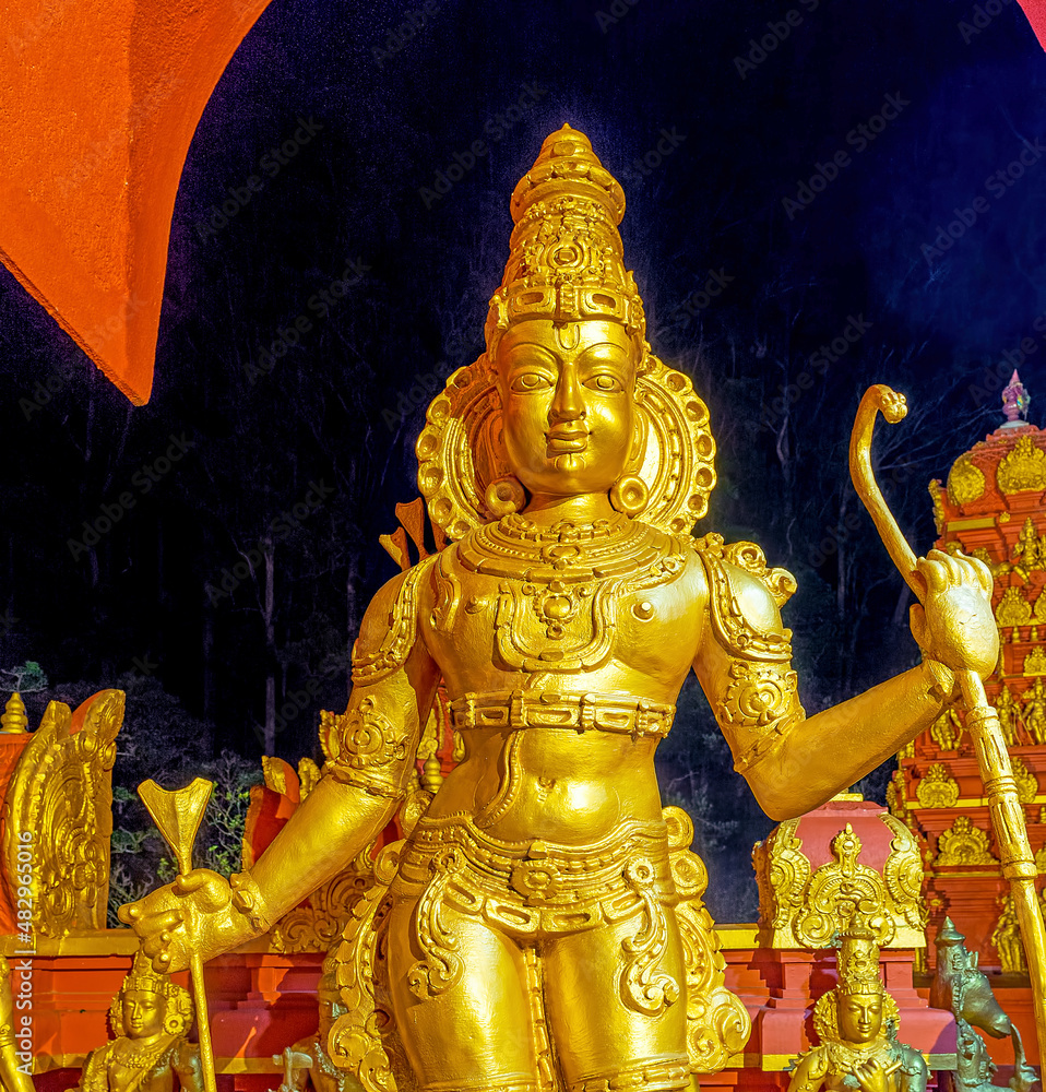 The golden Rama statue, Seetha Amman Temple, Nuwara Eliya, Sri Lanka ...