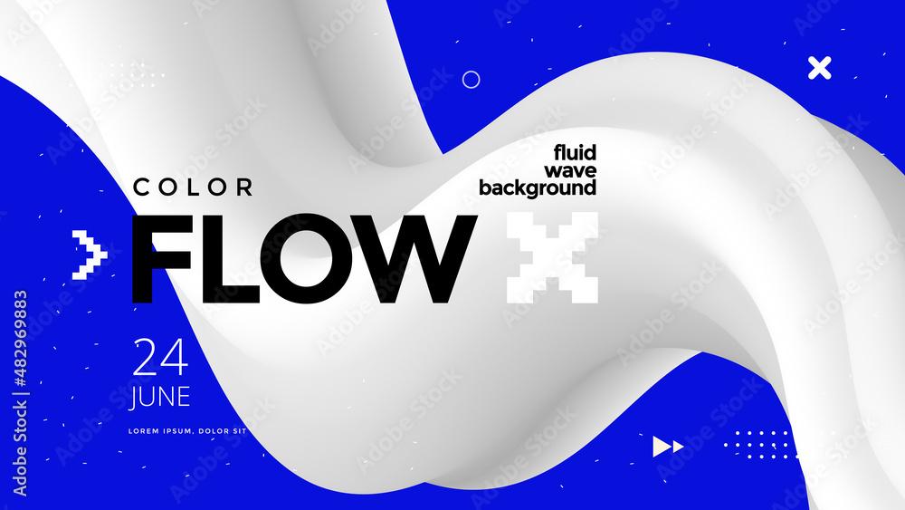 White Abstract fluid wave on blue background. Modern poster with ...