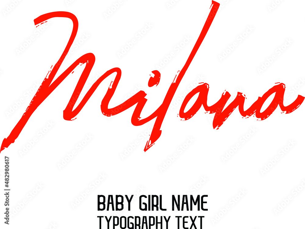 Vetor de Milana Baby Girl Name Handwritten Lettering Modern Red Color ...