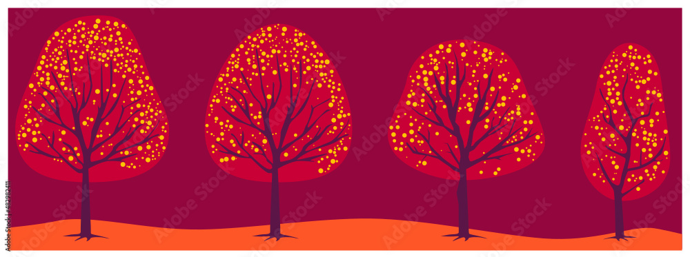 Vetor de Vector set of reddish tree with dot patter. There are various ...