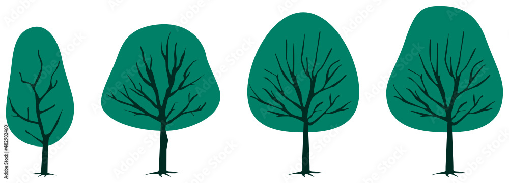 Vector set of green tree icon. There are various type of trees. This ...