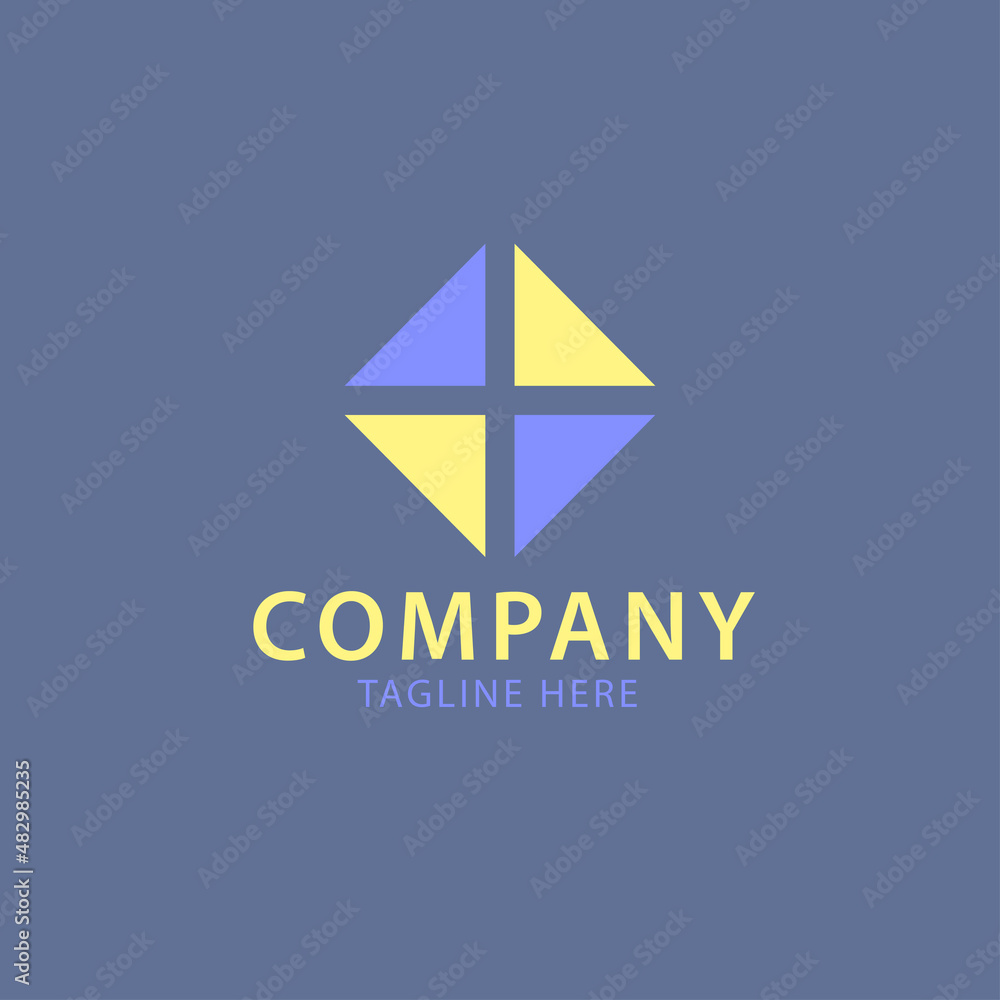 Geometry Triangle Plus Square Colorful Blue and Yellow Logo Minimalist ...