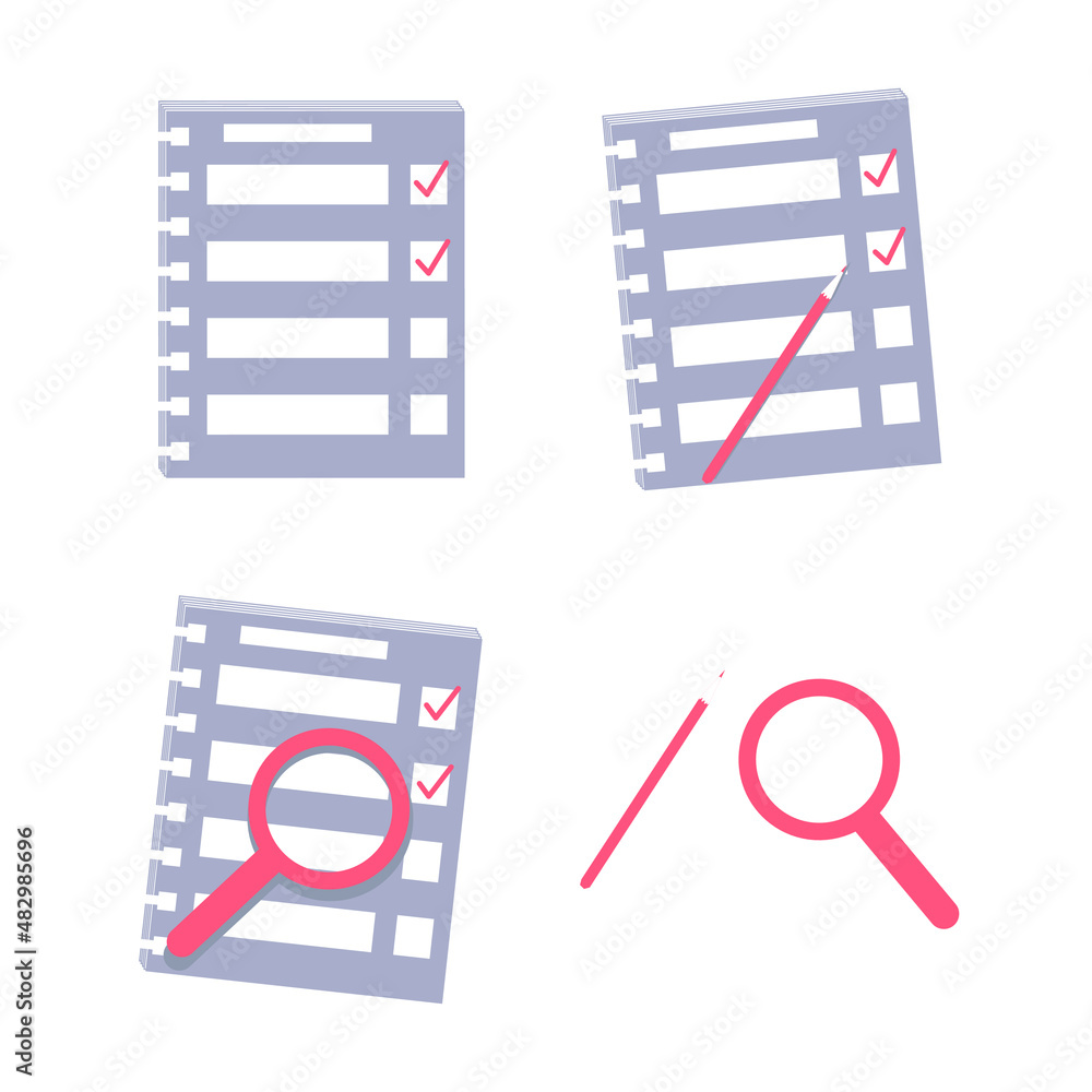 A set of notebooks with a to-do list, a check mark on completed items ...