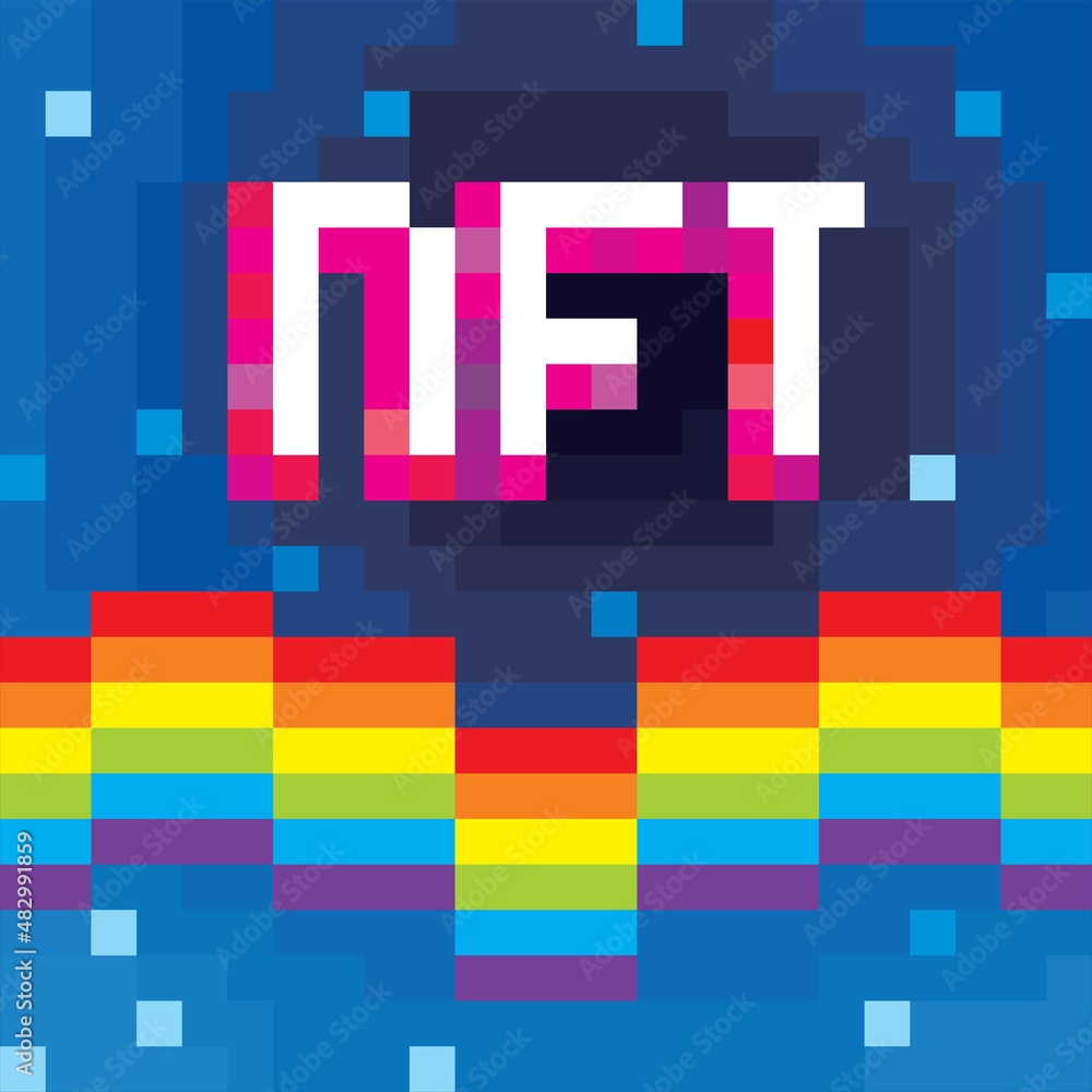 NFT concepts, Colorful 8 bit pixel art. Flat digital vector ...