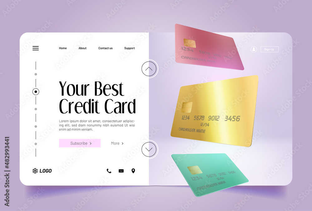 Best credit card banner. Vector landing page of personal banking ...
