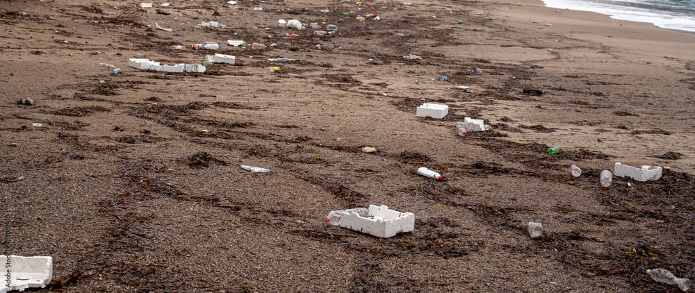 Garbage on the beach, world ocean pollution. Environmental pollution ...