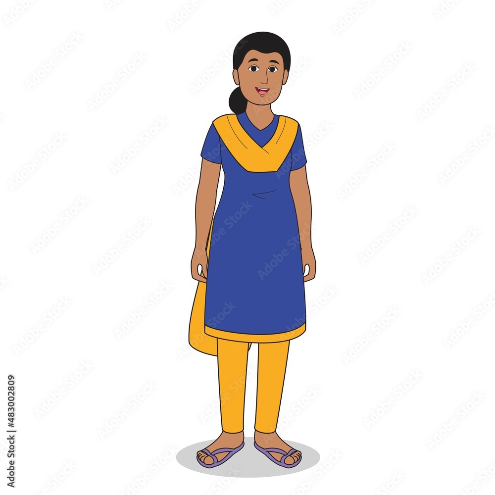 Indian village girl | Happy Indian village girl Stock Vector | Adobe Stock