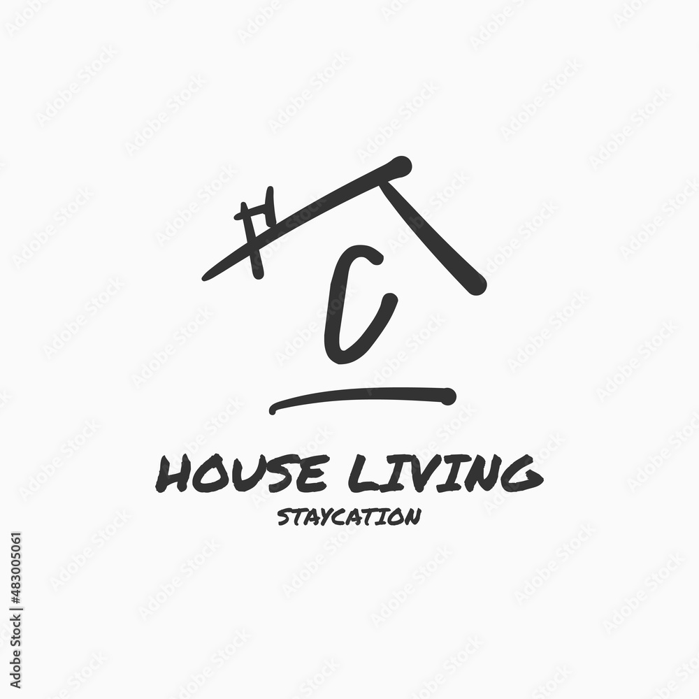 letter C minimalist doodle house vector logo design Stock Vector ...