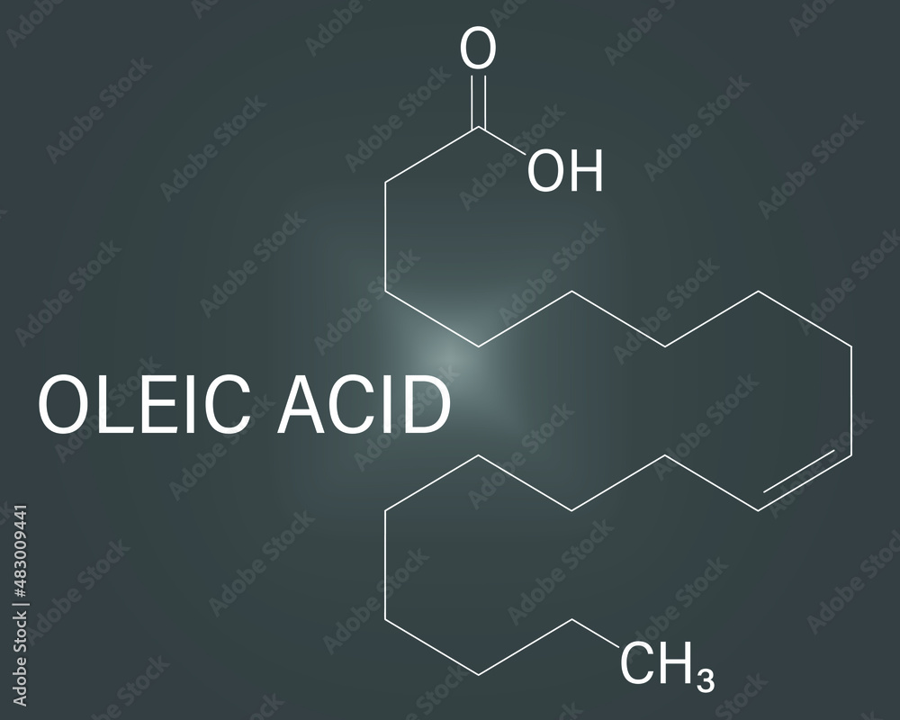 Oleic acid or omega-9, cis, fatty acid. Common in animal fats and ...