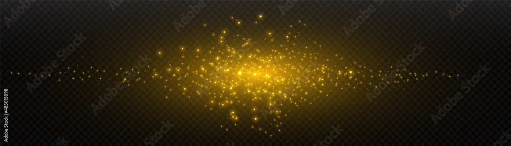 Yellow glowing light effect with lots of shiny particles isolated on ...