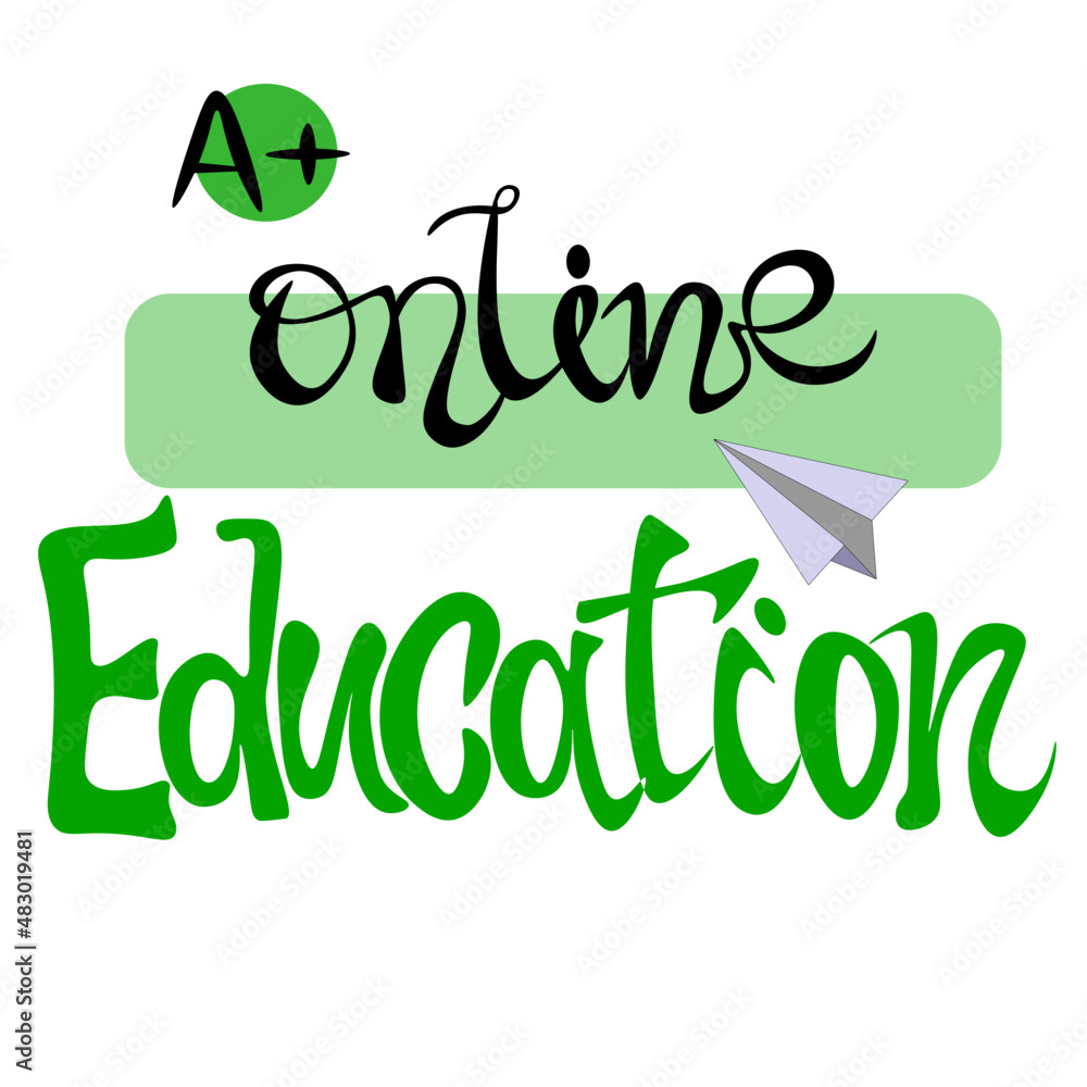Vector calligraphy with inscriptions, quote about online education ...