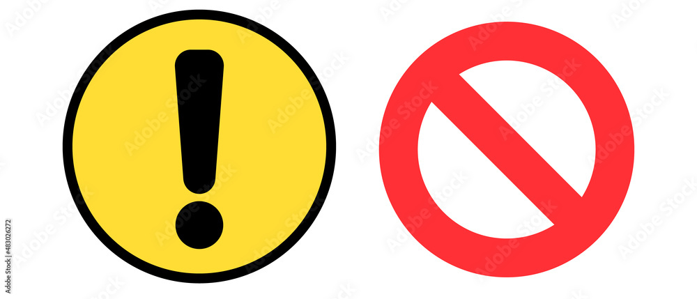 Set of exclamation mark and stop sign icons related to caution and ...