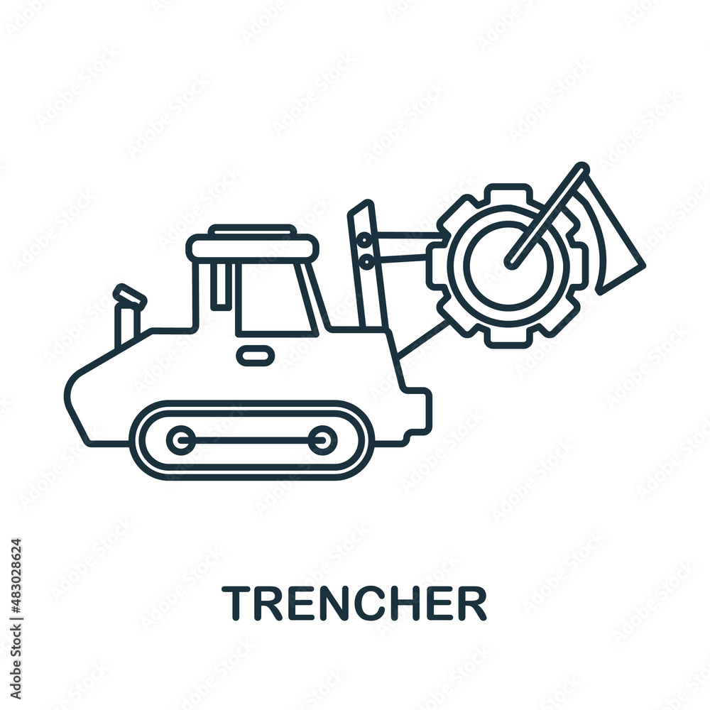 Trencher icon. Line element from machinery collection. Linear Trencher ...