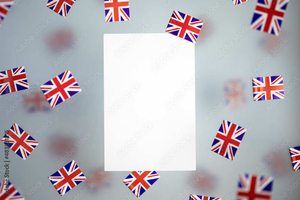 Great Britain, national holiday country. Mini flags on a transparent ...
