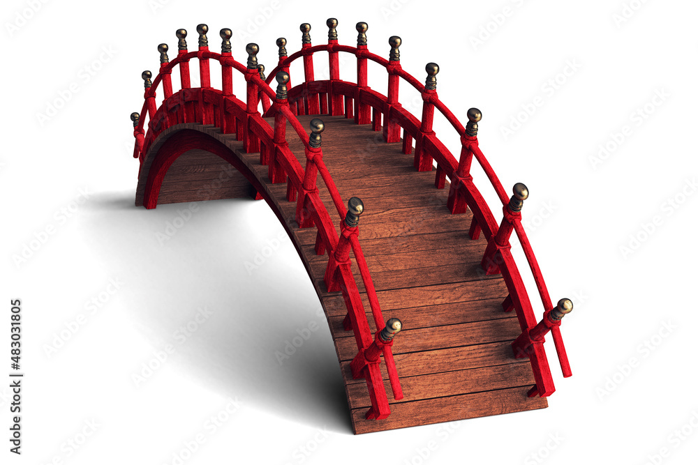 Japanese style wooden bridge on white background 3D illustration Stock ...