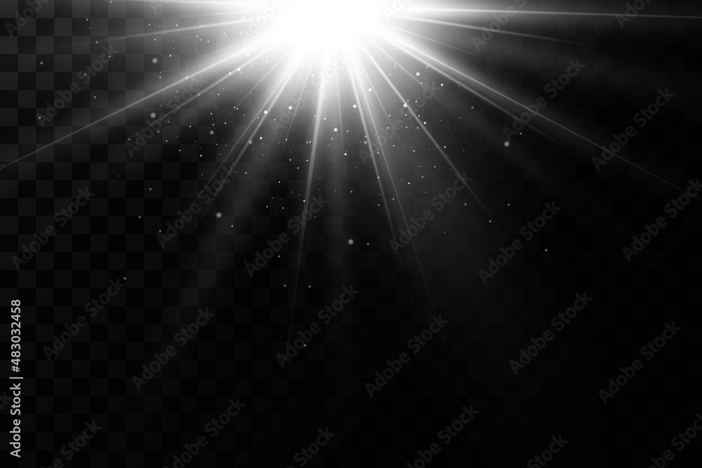 Vector scene illuminated by spotlight ray. Light effect on transparent ...