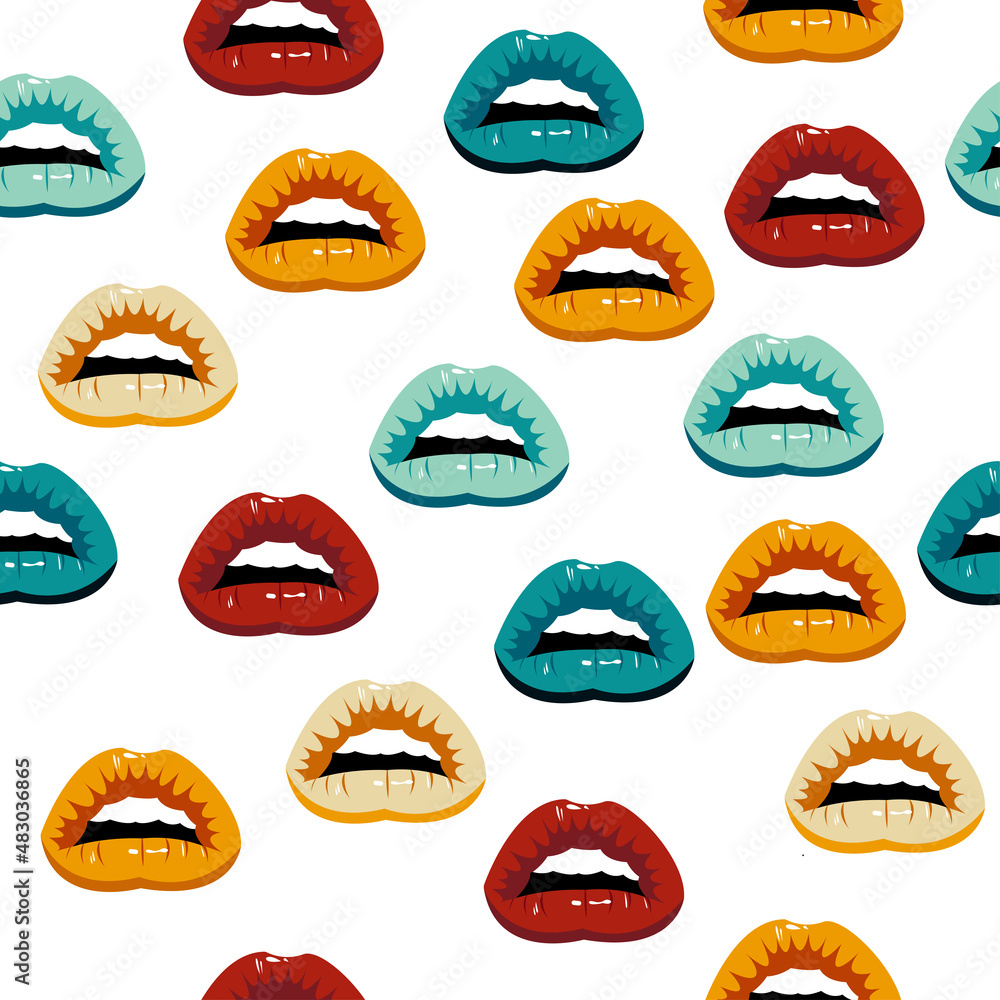 Seamless lips pattern vector. Retro colored lips pattern. Seamless ...