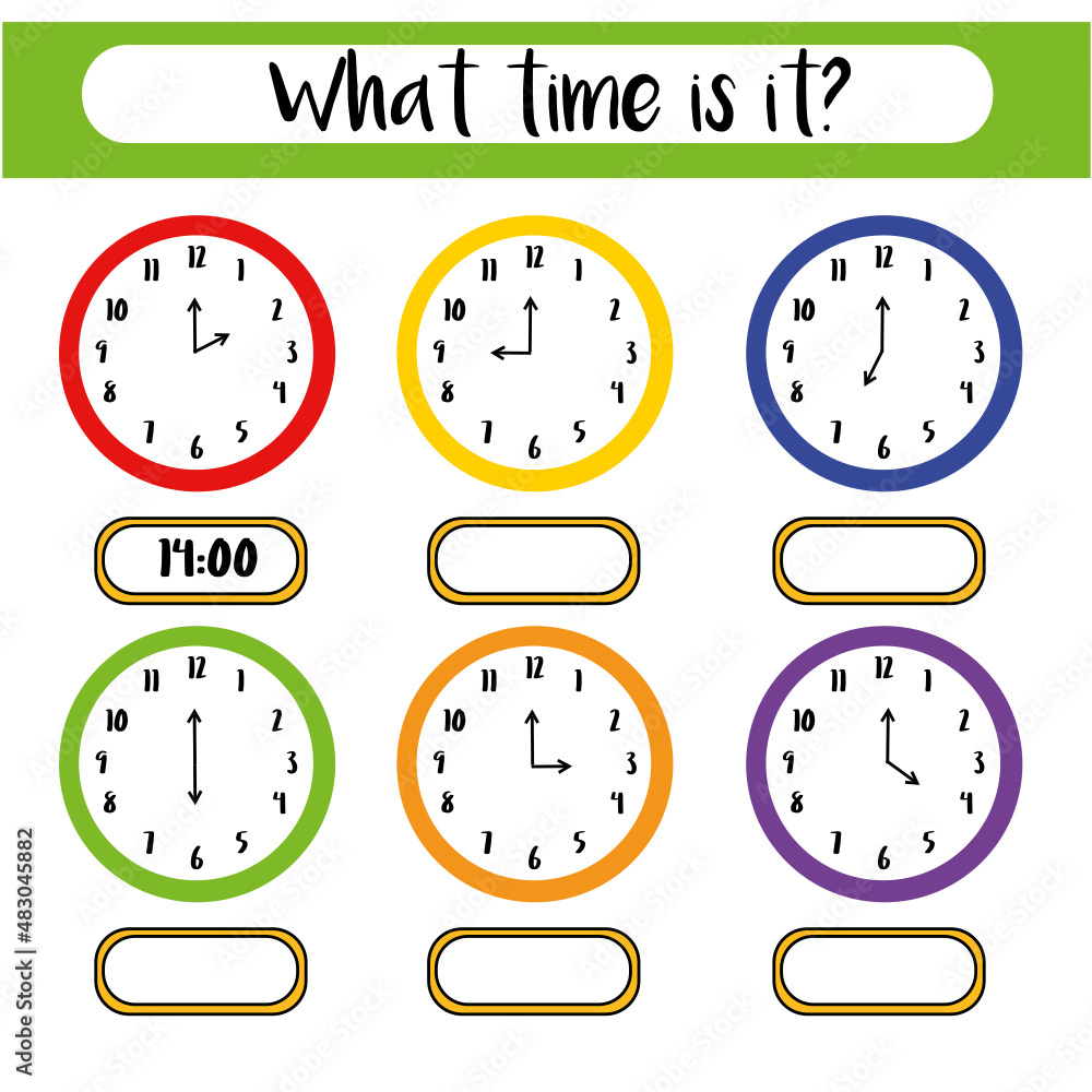Learning time on the clock. Educational activity worksheet for kids and ...