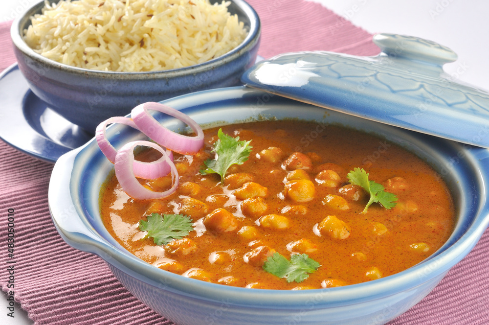 Chole with rice, Indian lunch Stock Photo | Adobe Stock
