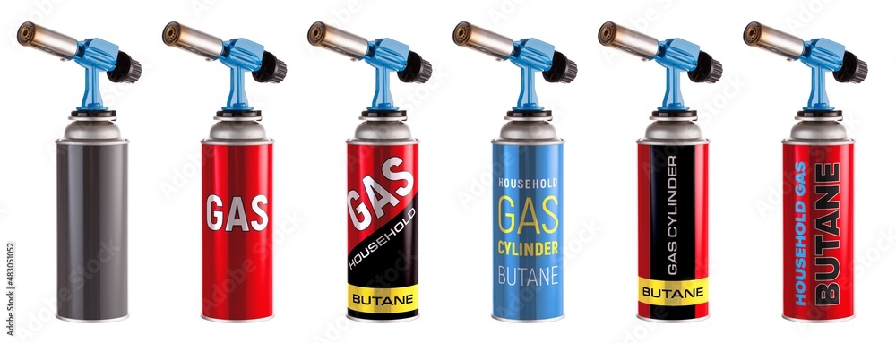 Gas canister with hand burner (blowtorch) isolated on white background ...