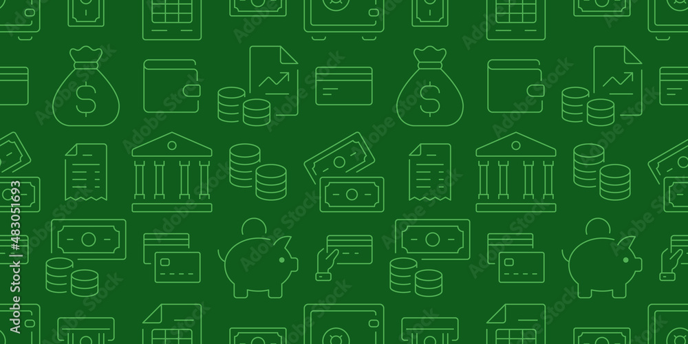 Money green seamless pattern. Vector on green background included line ...