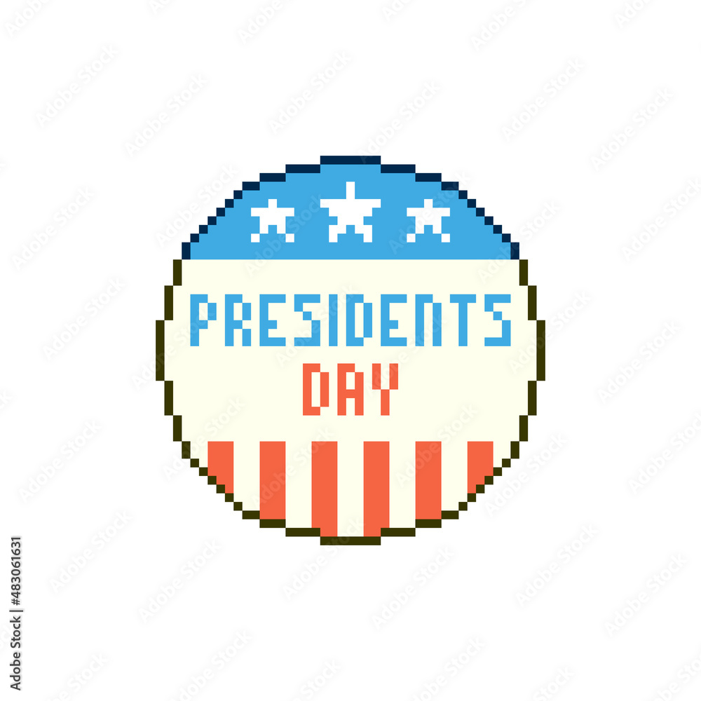 colorful simple flat pixel art sign of round cartoon USA Presidents Day ...