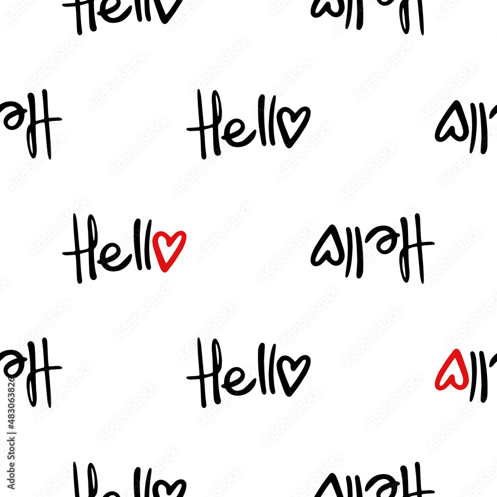 Doodle hello pattern. Seamless background with inscription Hello with ...