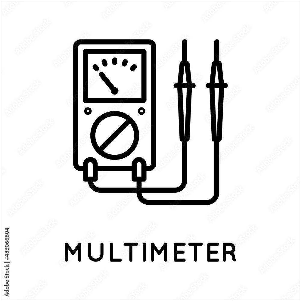 Analog multimeter line icon, tester, measuring instrument in simple ...