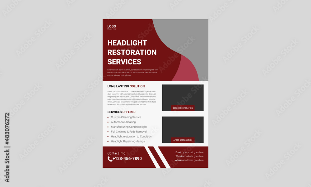 Headlight restoration flyer template design. Headlight repair service ...