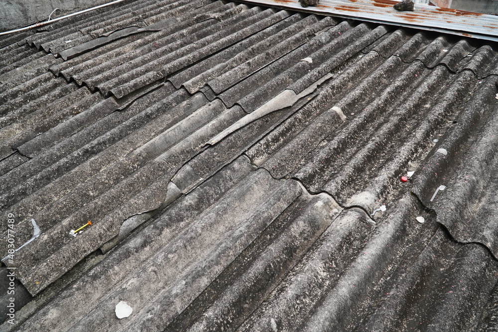 Dangerous asbestos, eternit as building material for roof and wall ...